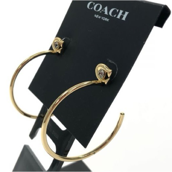 Coach | Jewelry | Nwt Coach Gold Signature C Logo Large Hoop Earrings ...